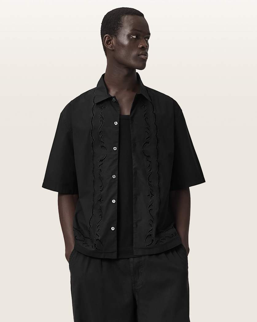 Field Oversized Short Sleeve Cotton Shirt Jet Black | ALLSAINTS US